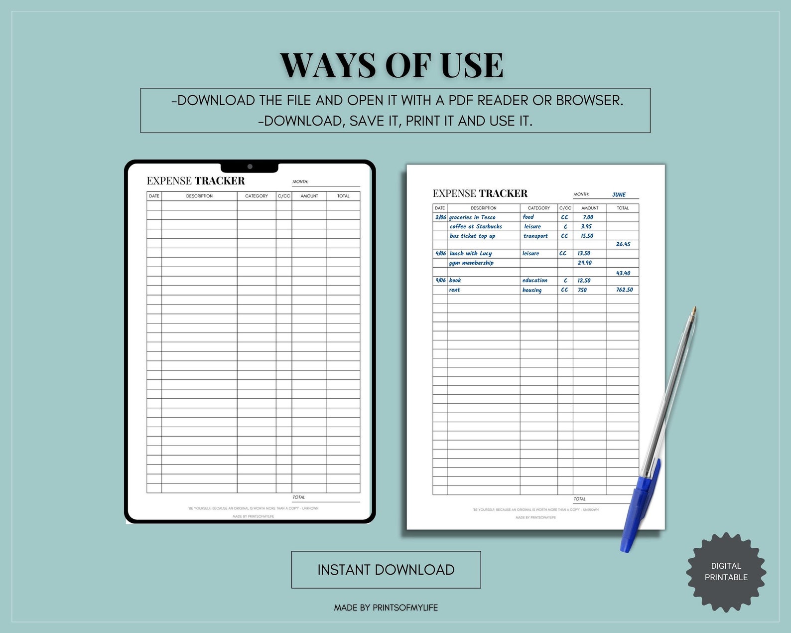 Expense Tracker Template Spending Tracker Journal Financial Budget ...