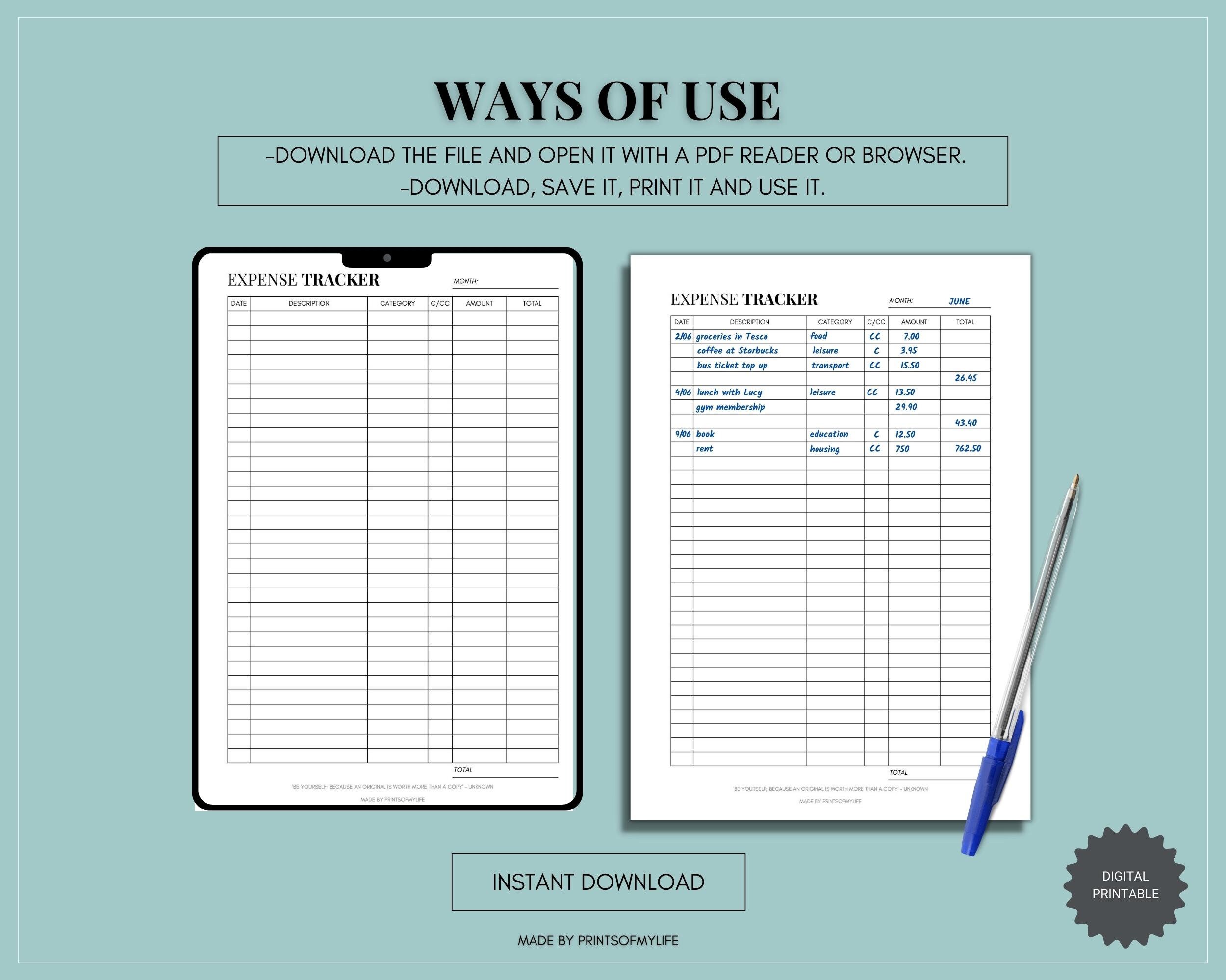 Expense Tracker Template Spending Tracker Journal Financial Budget ...