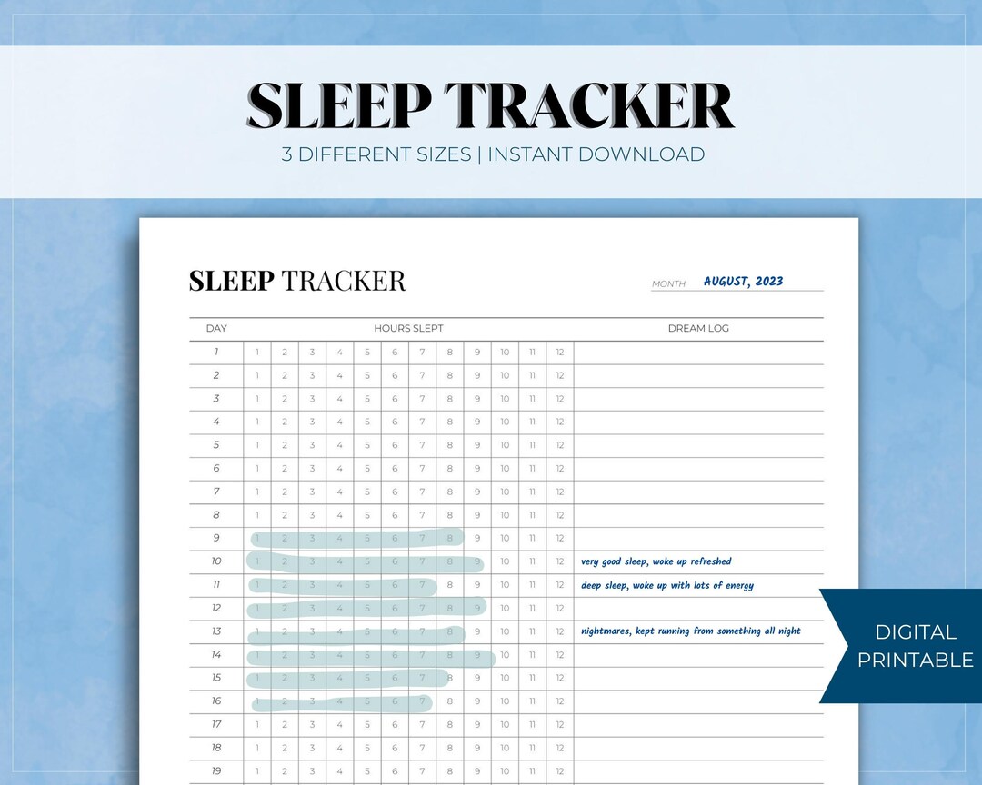 Sleep Tracker Template Sleep Quality Tracker Sleep Hour Chart - Etsy