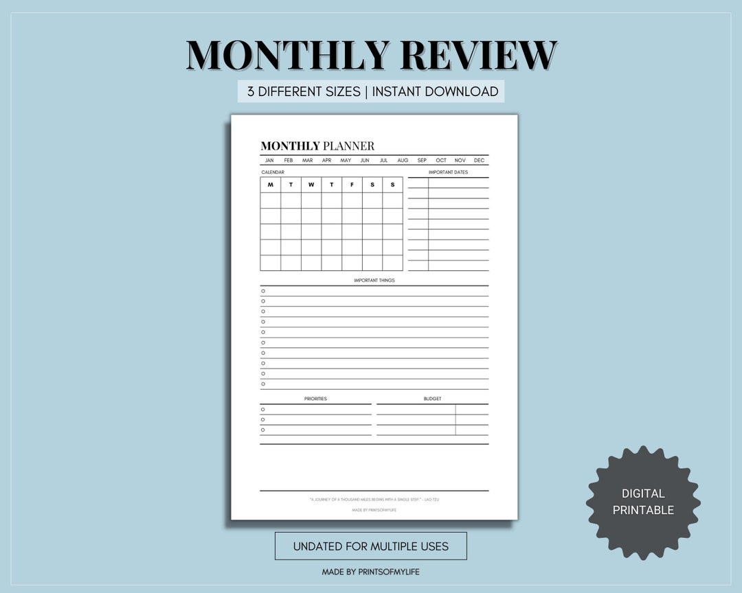 Monthly Planner Template Productivity Plan Journal Insert for Month at ...
