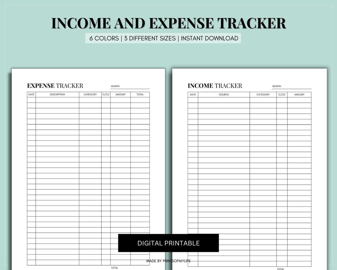 Income and Expense Tracker Printable Financial Planner Monthly Budget ...