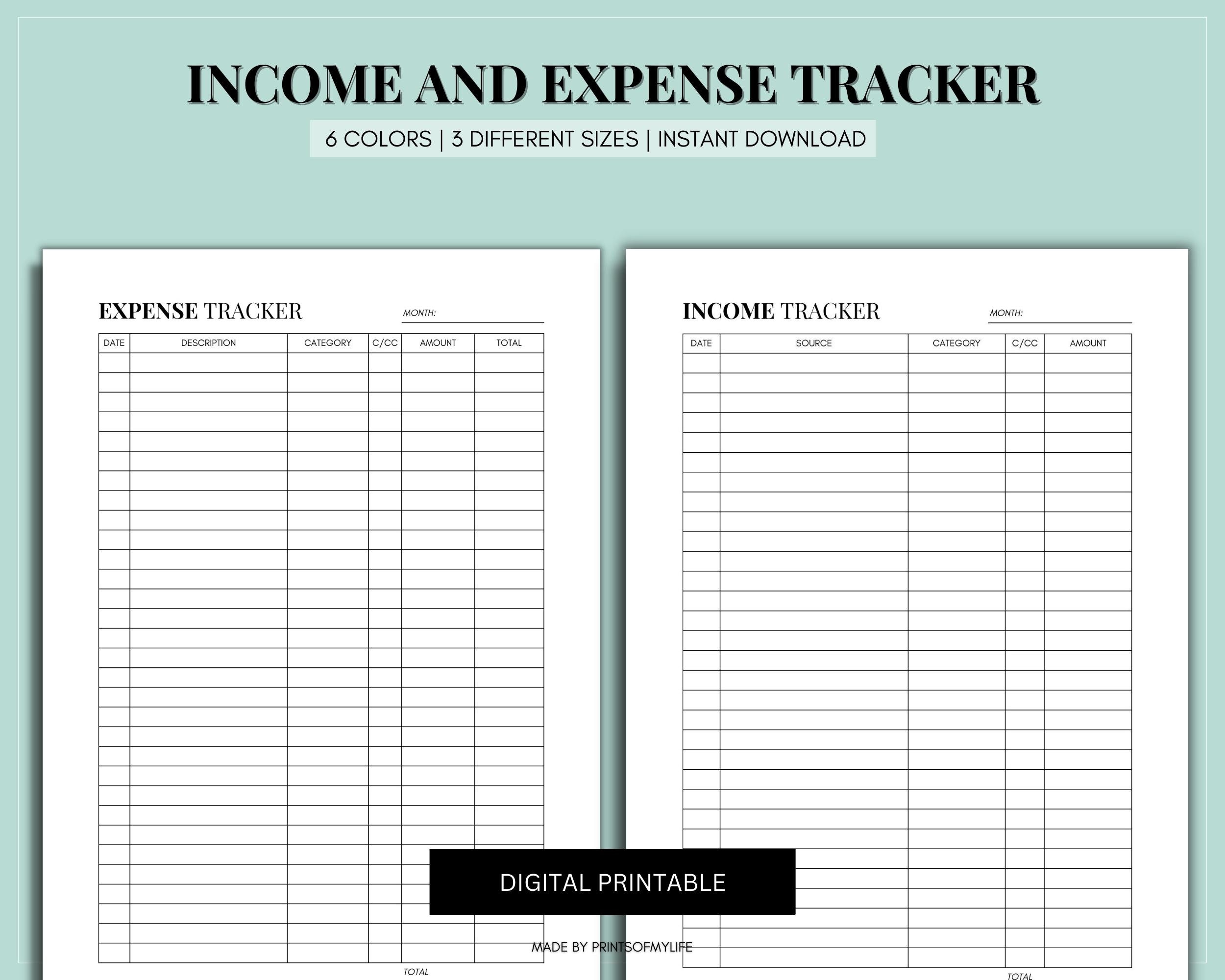 Income and Expense Tracker Printable Financial Planner Monthly Budget ...