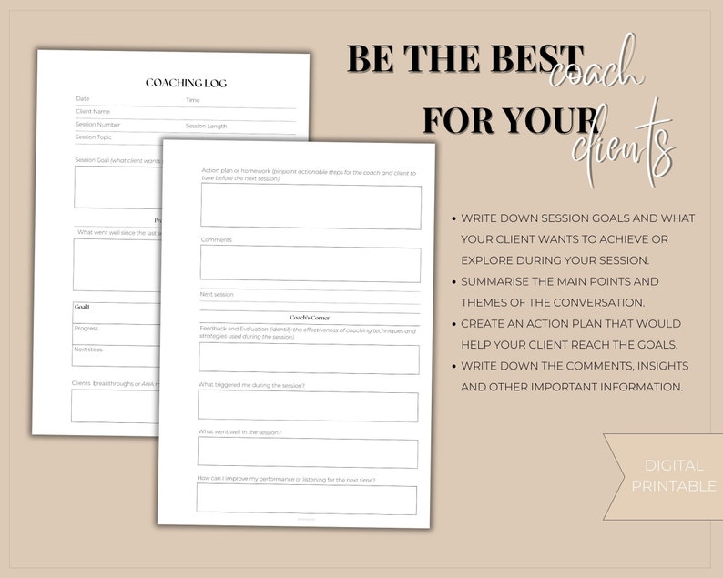 Coaching Planner Printable Digital Life Coach Journal Pages Wellness ...