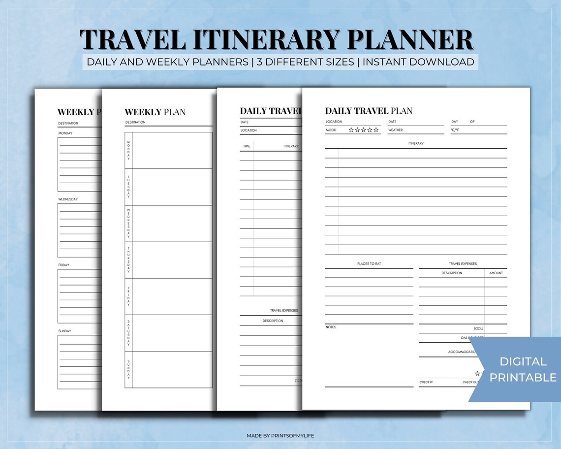 Travel Itinerary Planner Daily and Weekly Trip Schedule Summer Holiday ...