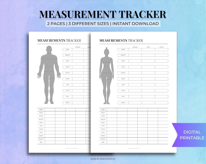 Measurement Tracker Template Women Men Fitness Goal Tracker - Etsy