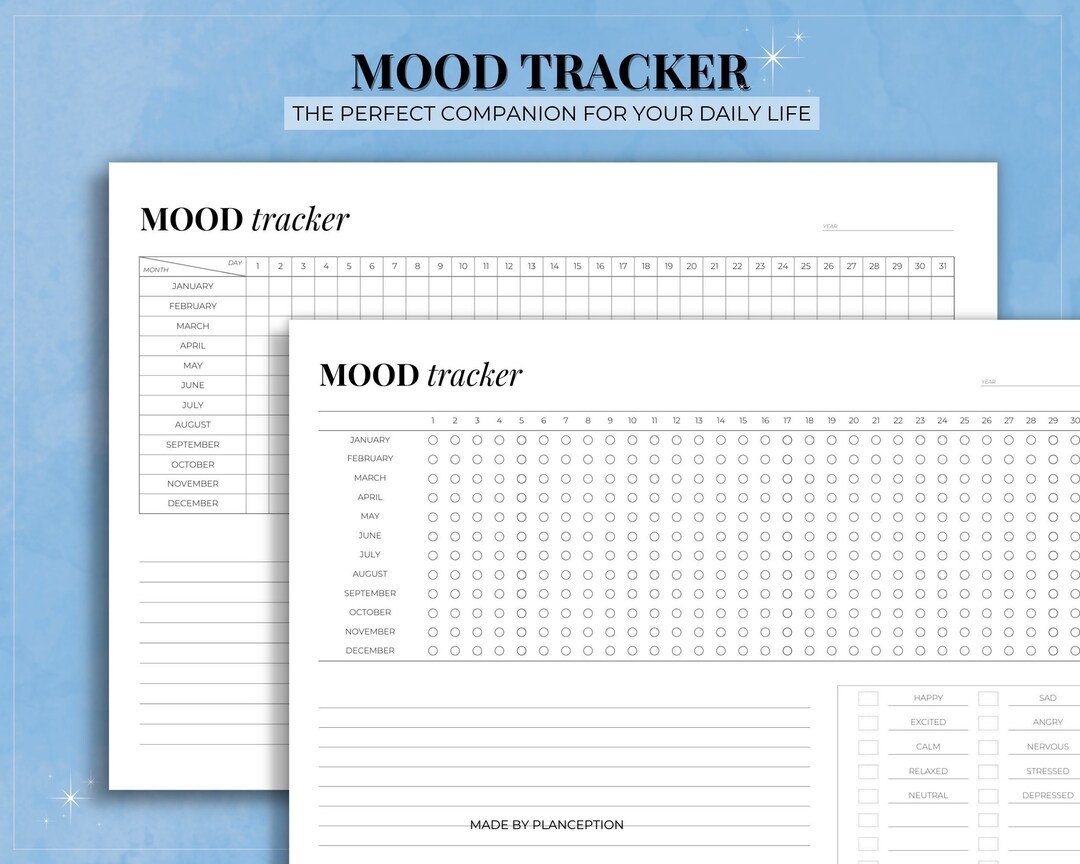 Mood Tracker Template Year Long Mood Tracker Printable Insert for ...