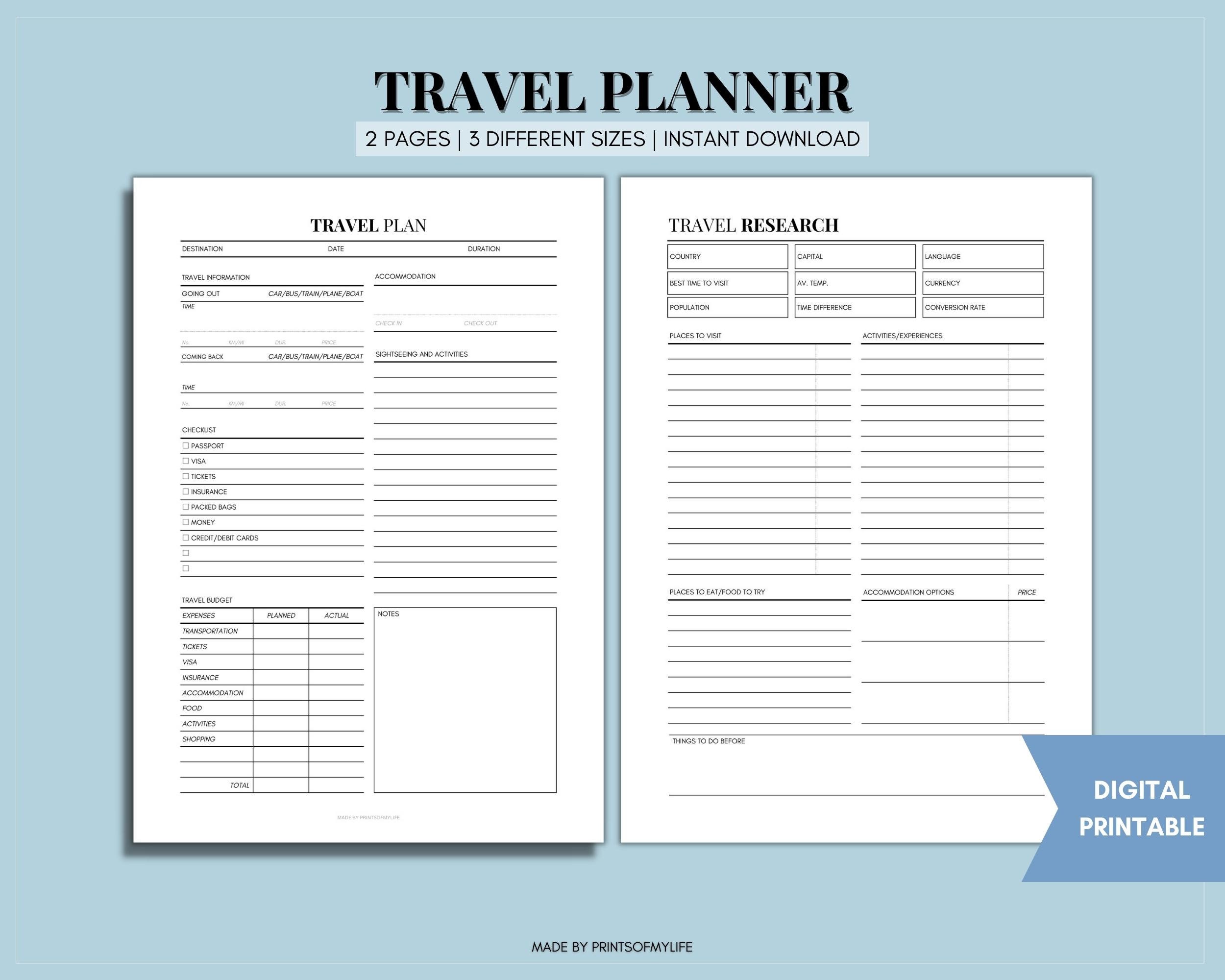 Travel Planner Printable for Holiday Organizer Template Family Vacation ...