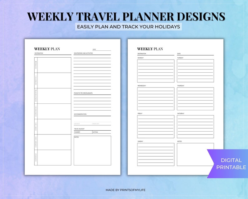 Summer Holiday Planner Travel Itinerary Journal Printable Travel ...
