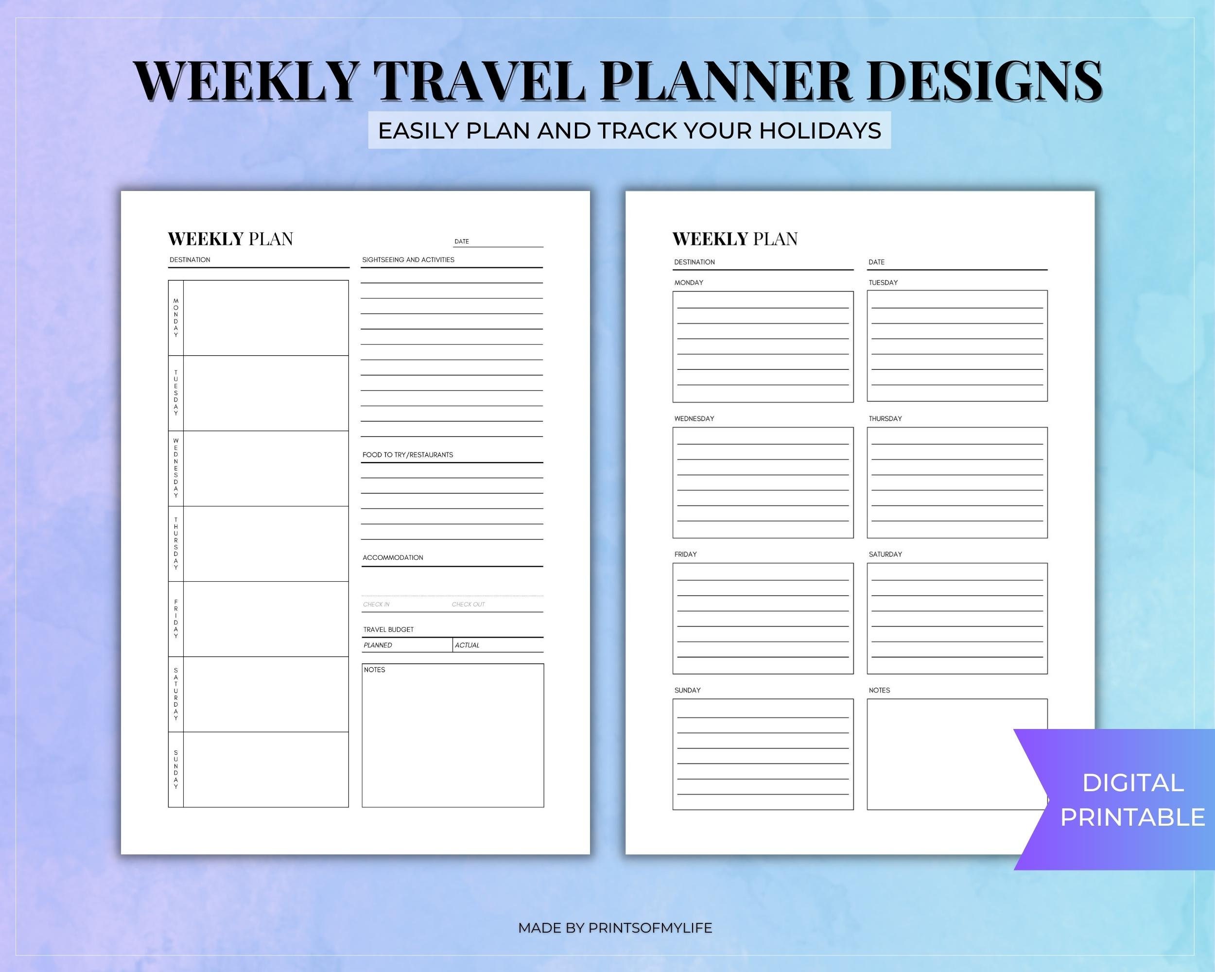 Summer Holiday Planner Travel Itinerary Journal Printable Travel ...