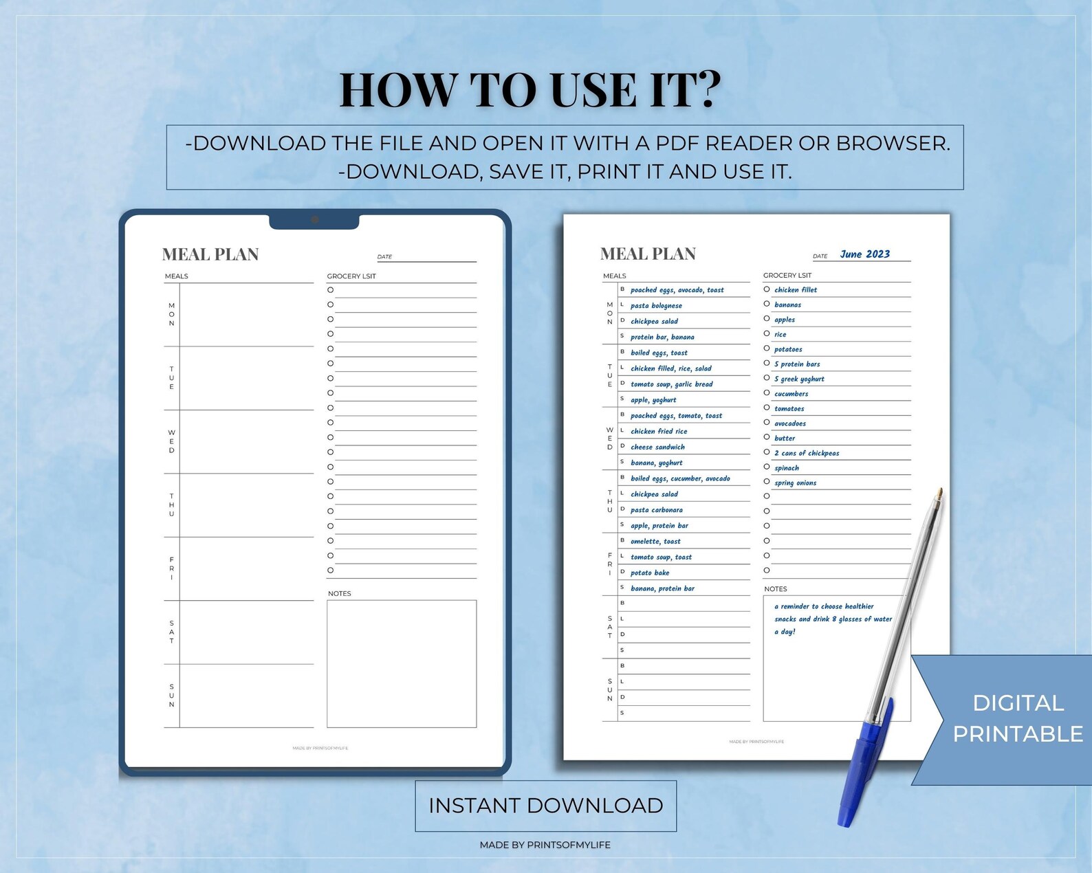 Meal Planner Notepad Weekly Menu Organizer Grocery List Printable Food ...