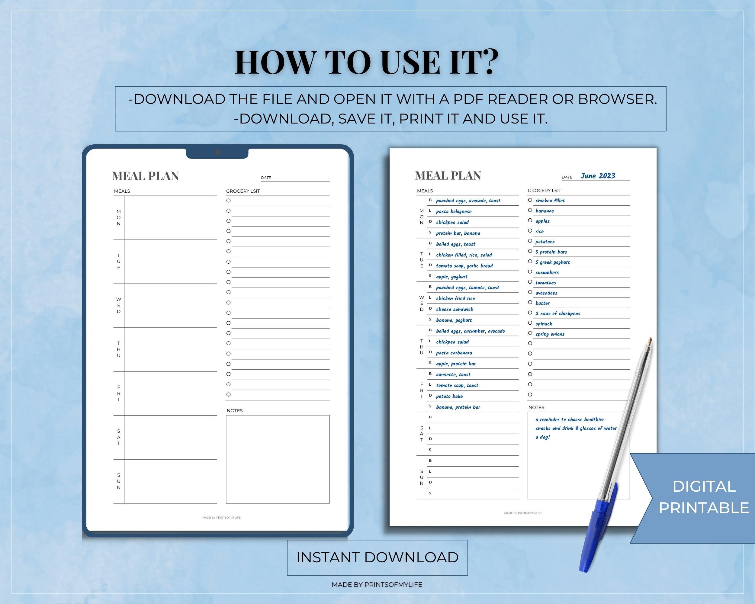 Meal Planner Notepad Weekly Menu Organizer Grocery List Printable Food ...