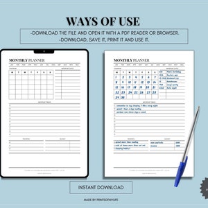 Monthly Planner Template Productivity Plan Journal Insert for Month at ...