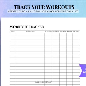Workout Tracker Template Printable Planner Fitness Goal Tracker ...