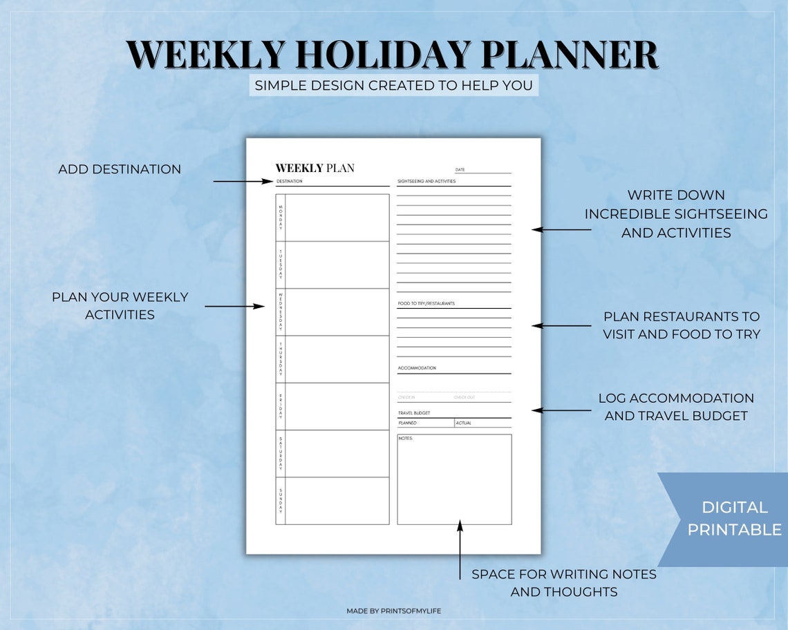 Travel Itinerary Planner Daily and Weekly Trip Schedule Summer Holiday ...