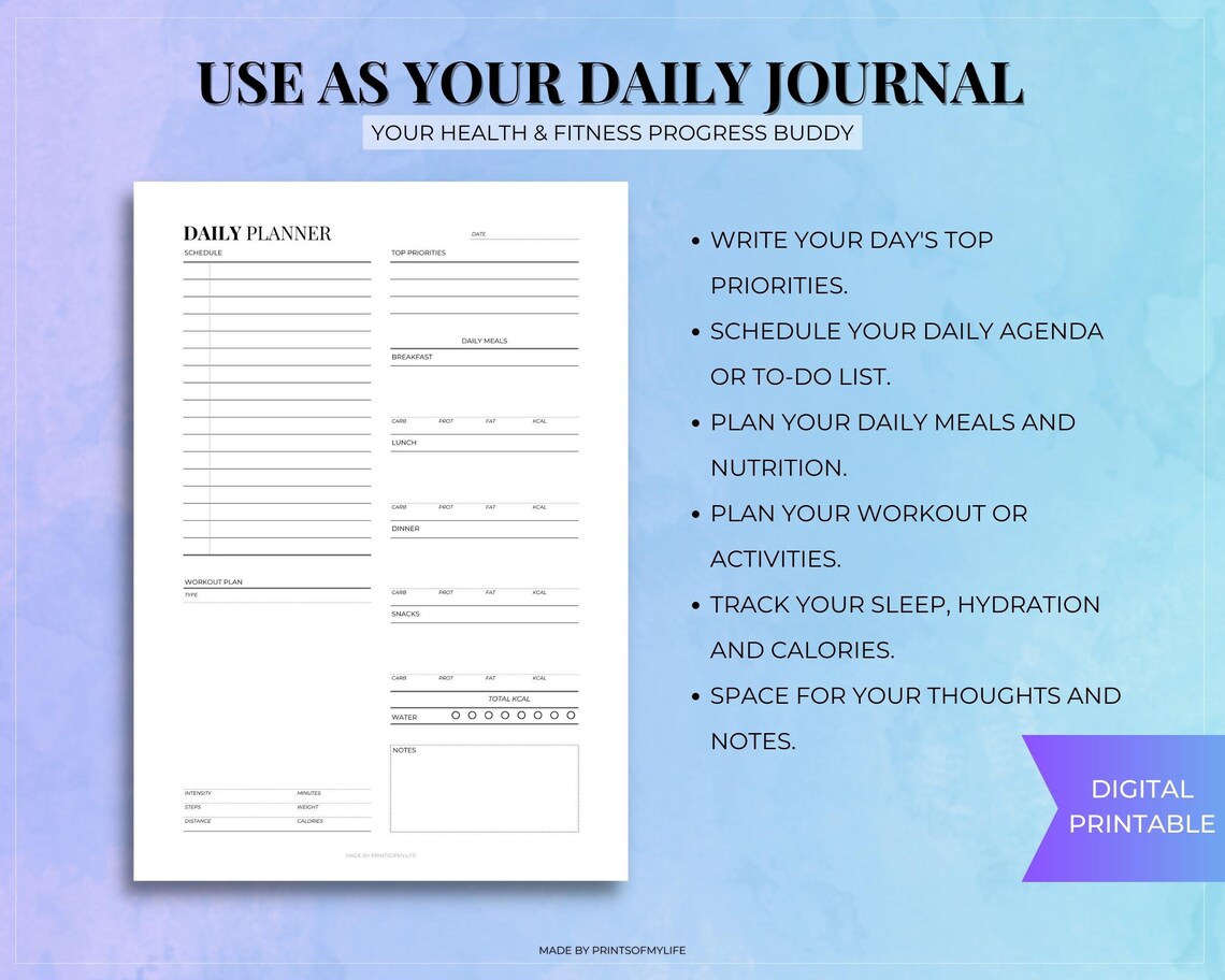 Daily Workout and Fitness Planner Workout Planner Fitness Journal ...