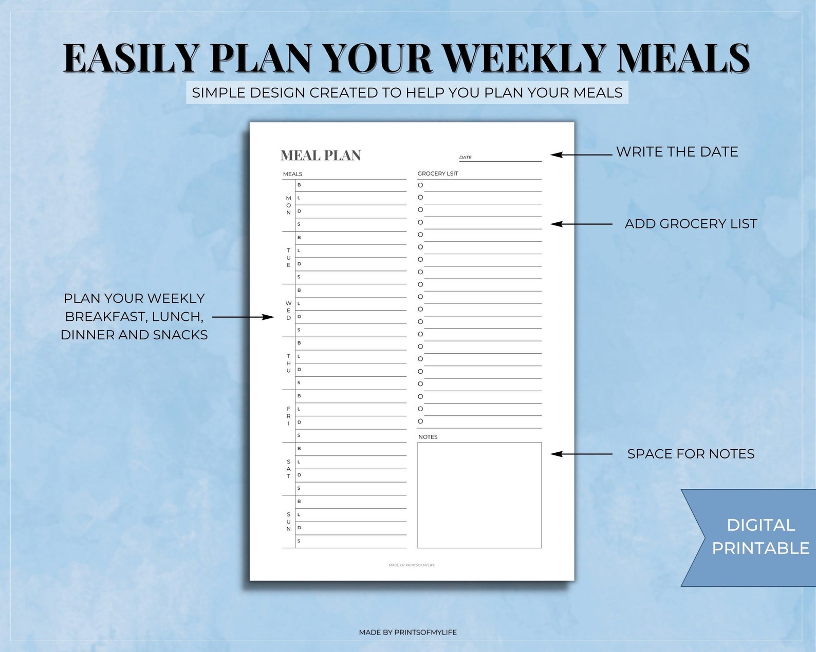 Meal Planner Notepad Weekly Menu Organizer Grocery List Printable Food ...