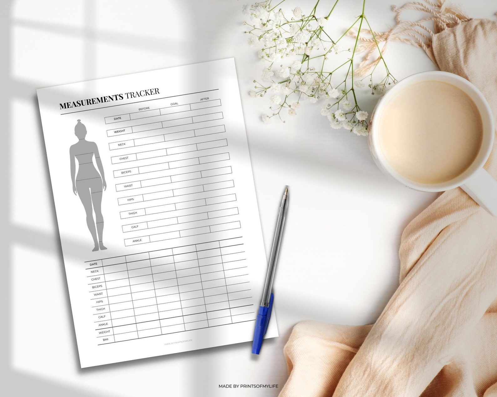 Measurement Tracker Template Women Men Fitness Goal Tracker - Etsy