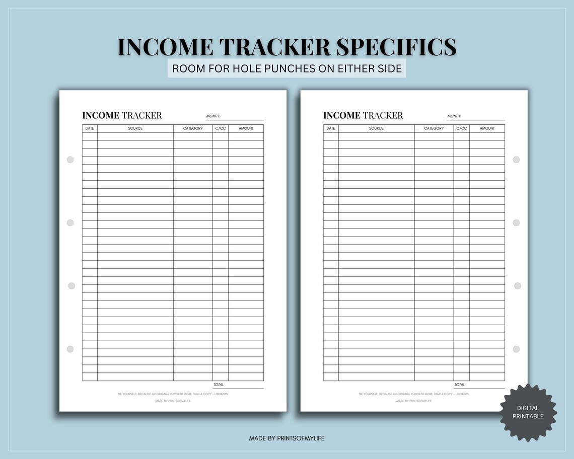 Income Tracker Template Earning Financial Budget Money Planner Monthly ...