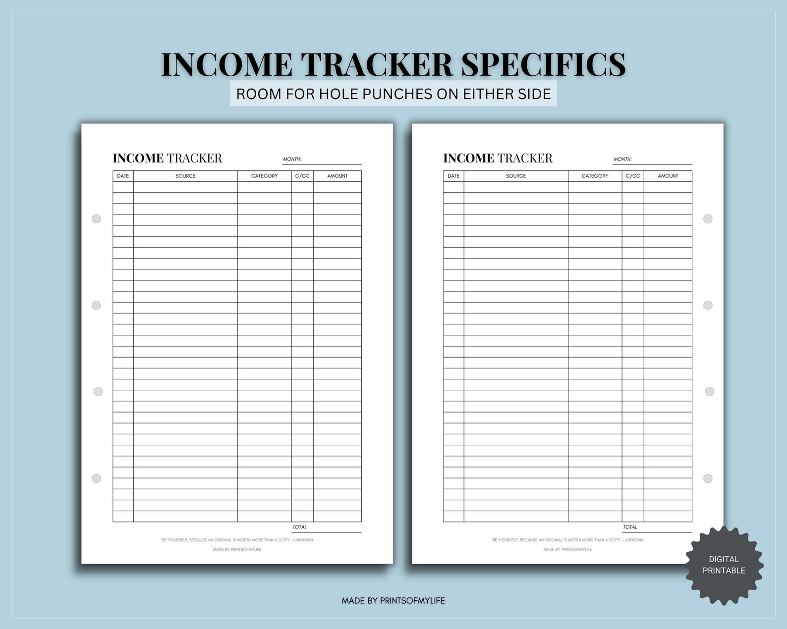 Income Tracker Template Earning Financial Budget Money Planner Monthly ...