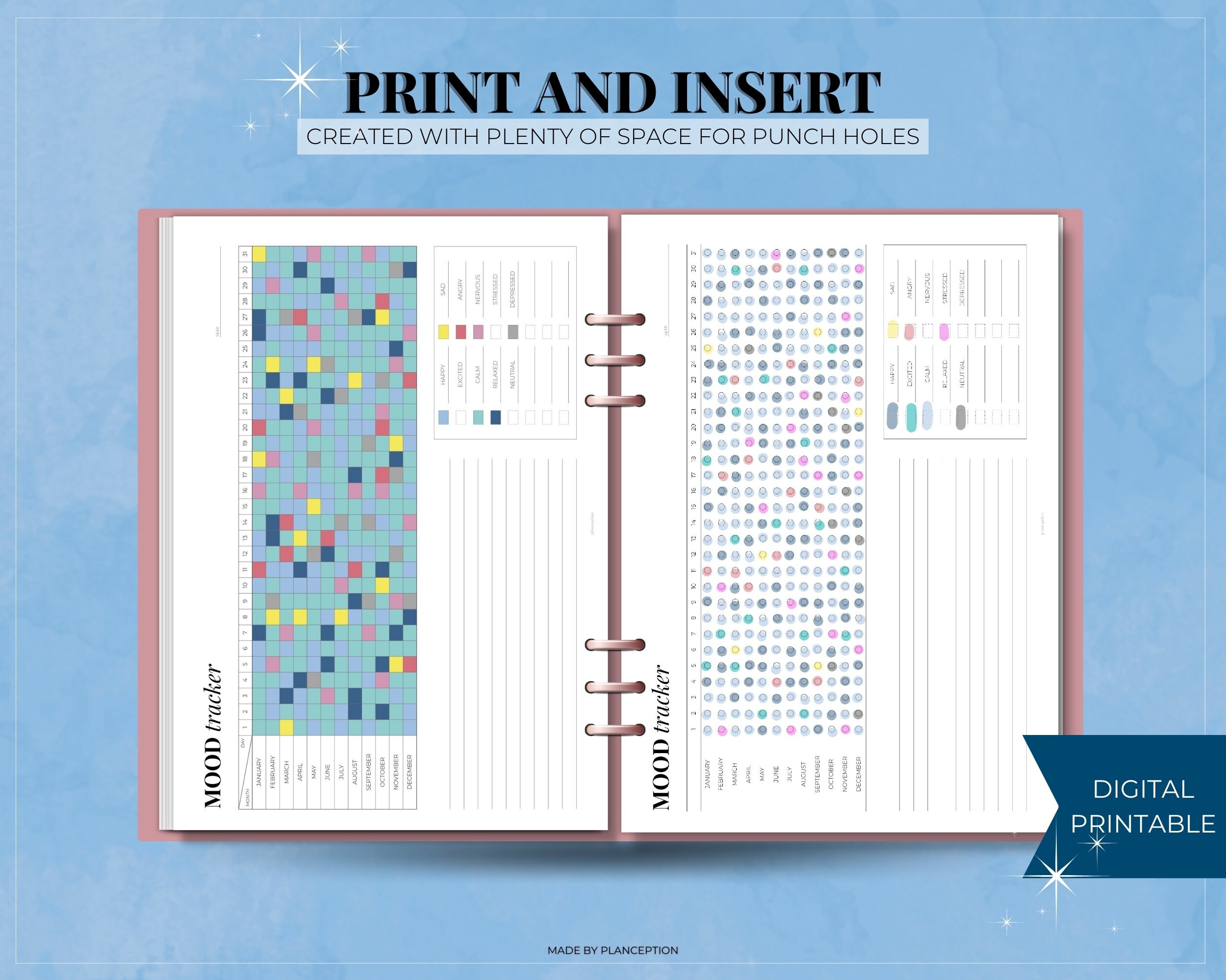 Mood Tracker Template Year Long Mood Tracker Printable Insert - Etsy
