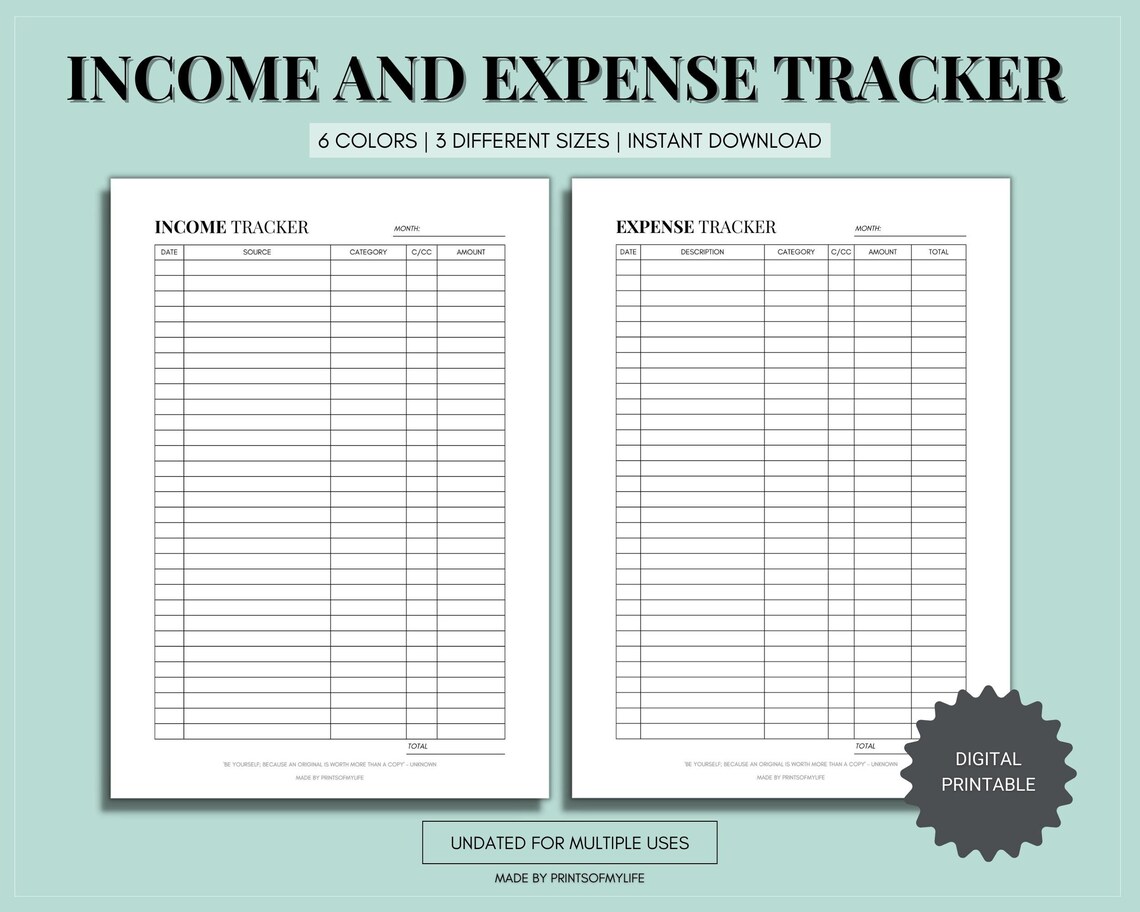 Income and Expense Tracker Printable Financial Planner Monthly Budget ...