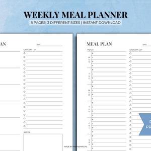 Meal Planner Notepad Weekly Menu Organizer Grocery List Printable Food ...
