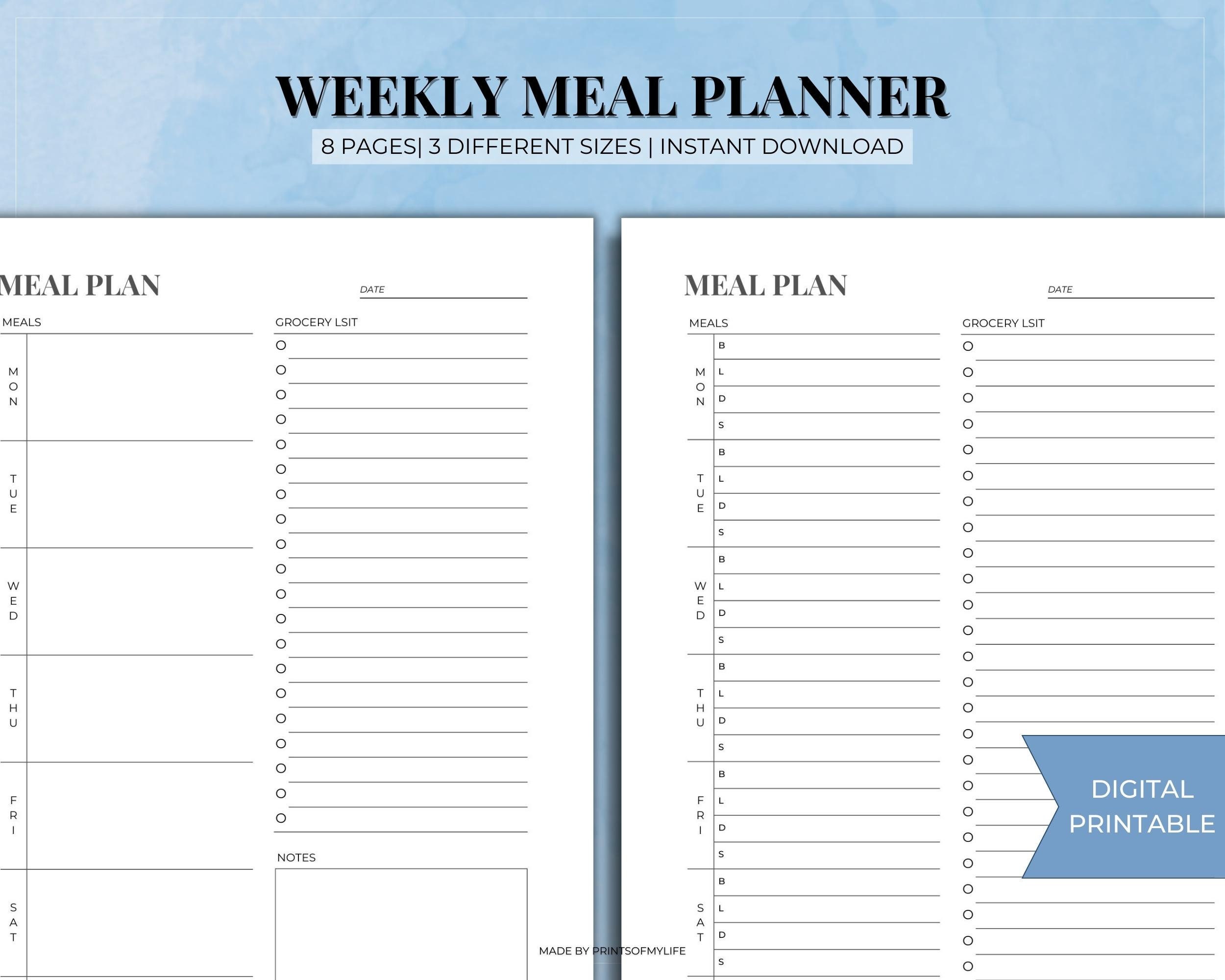 Meal Planner Notepad Weekly Menu Organizer Grocery List Printable Food ...