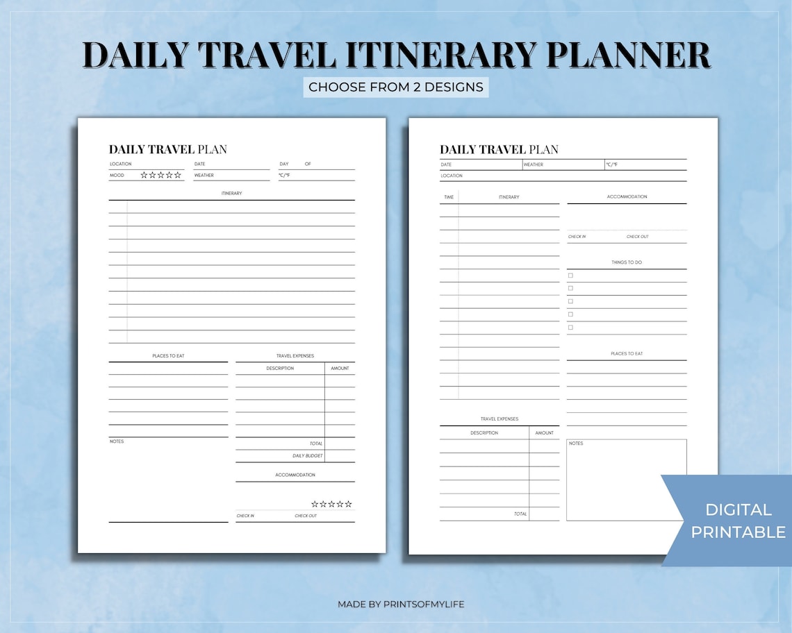 Travel Itinerary Planner Daily and Weekly Trip Schedule Summer Holiday ...