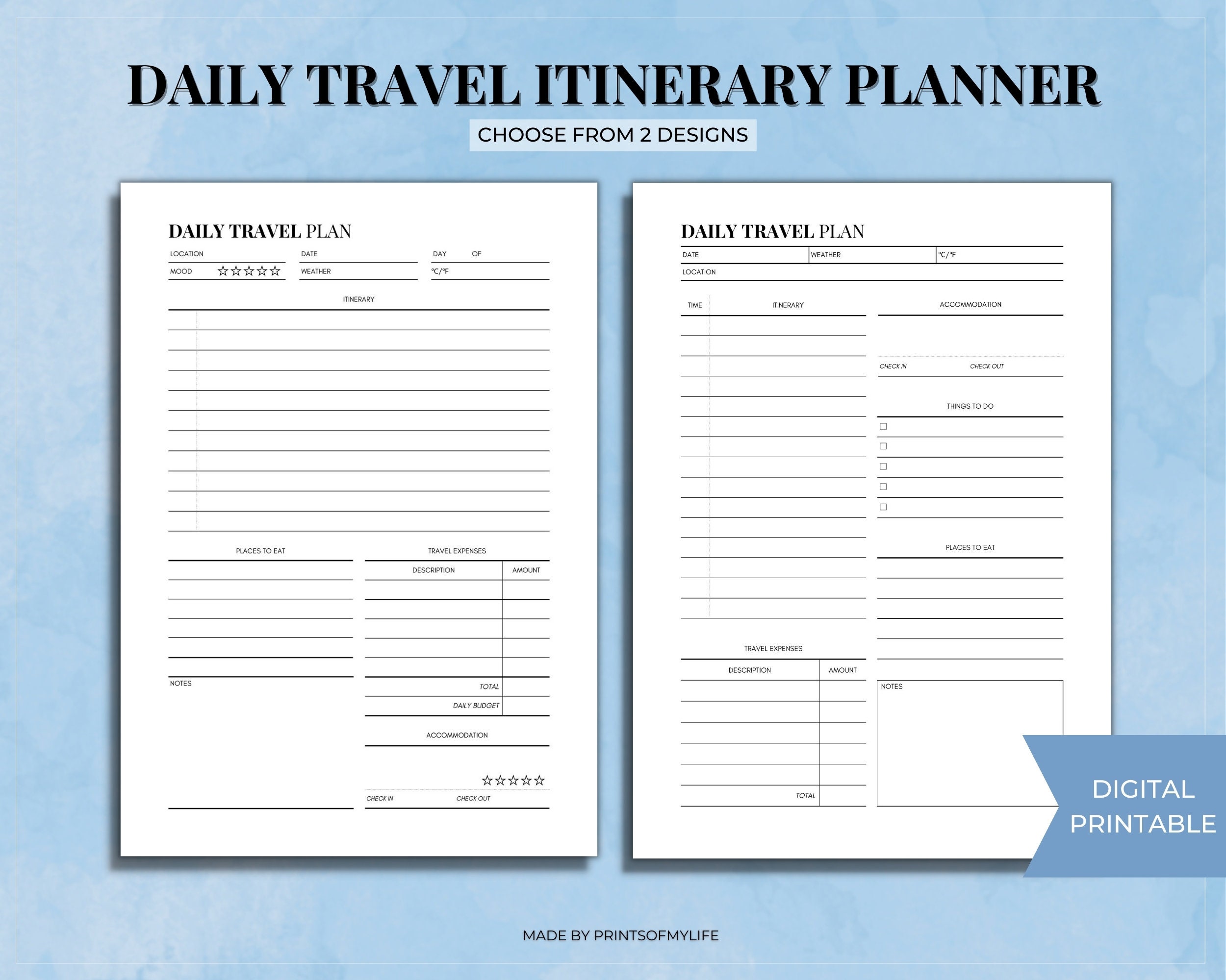 Travel Itinerary Planner Daily and Weekly Trip Schedule Summer Holiday ...