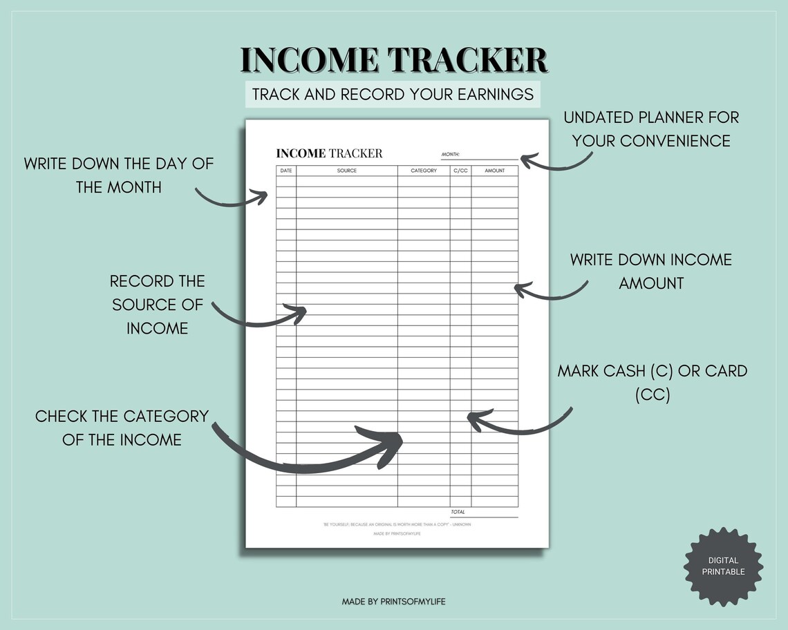 Income and Expense Tracker Printable Financial Planner Monthly Budget ...