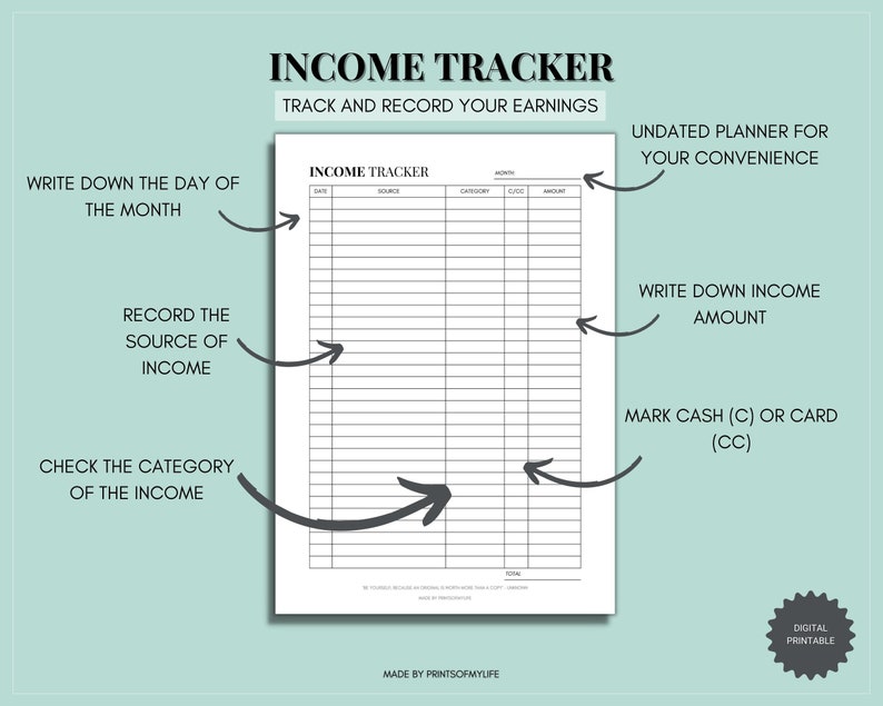 Income and Expense Tracker Printable Financial Planner Monthly Budget ...