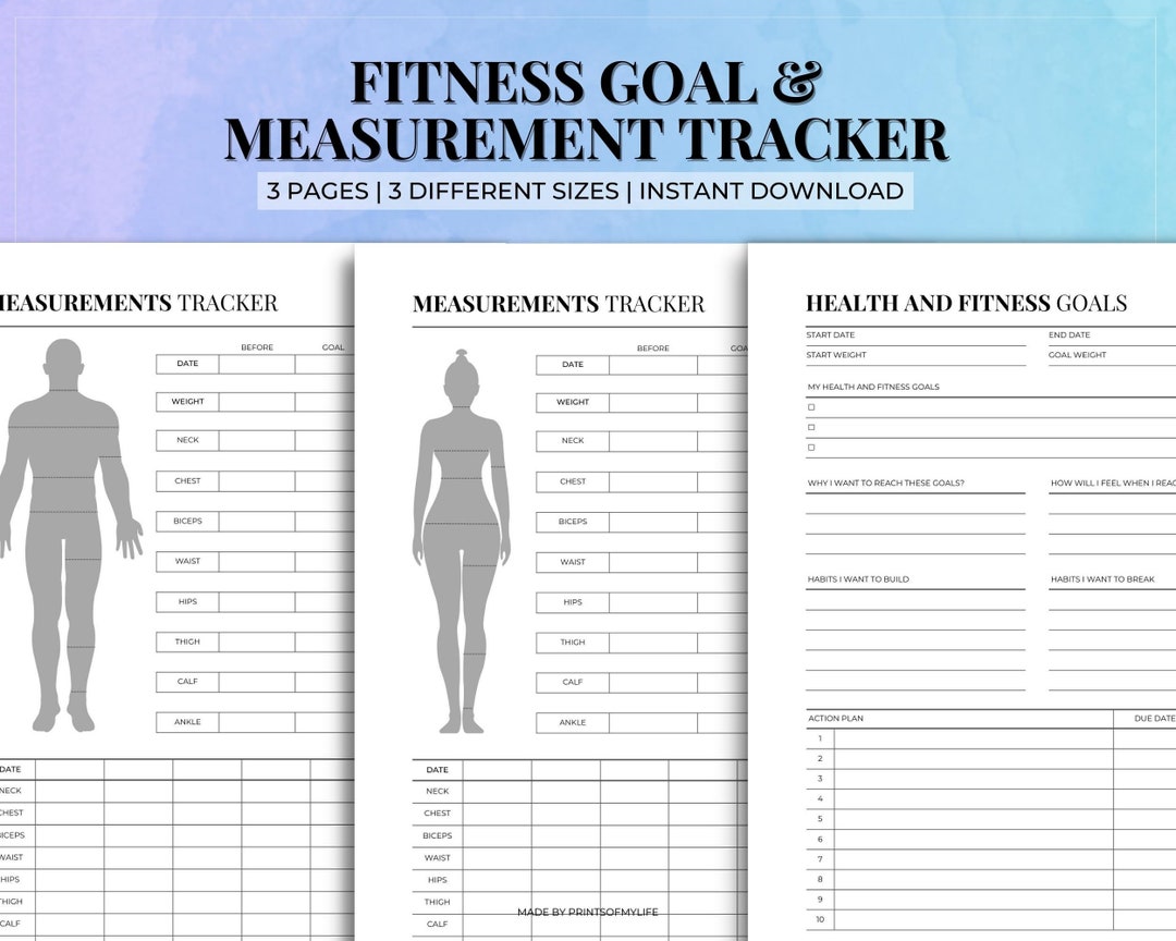 Fitness Goal Planner and Measurement Tracker Bundle Fitness Journey ...