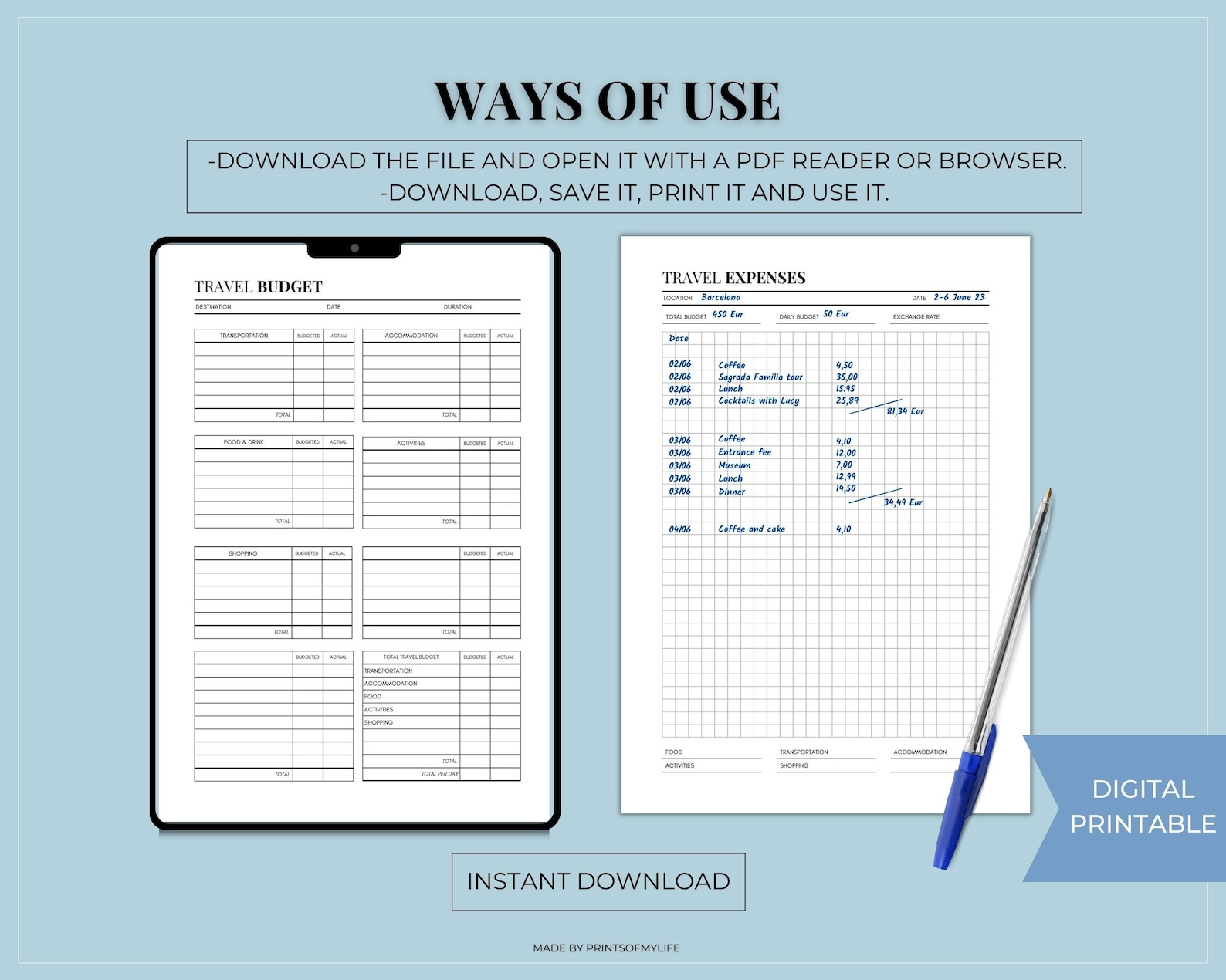 Vacation Budget Planner Family Expense Tracker Travel Spending ...