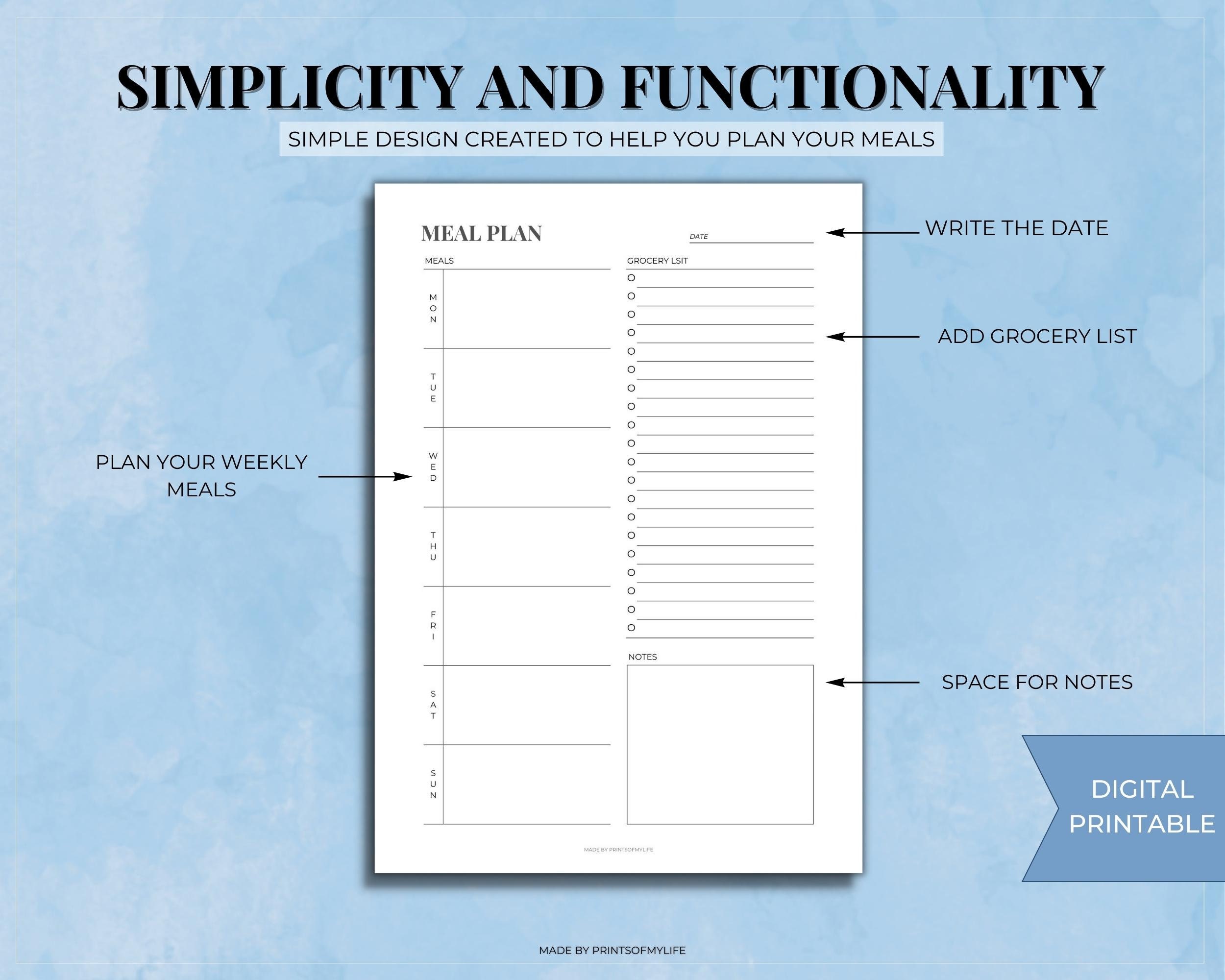 Meal Planner Notepad Weekly Menu Organizer Grocery List Printable Food ...