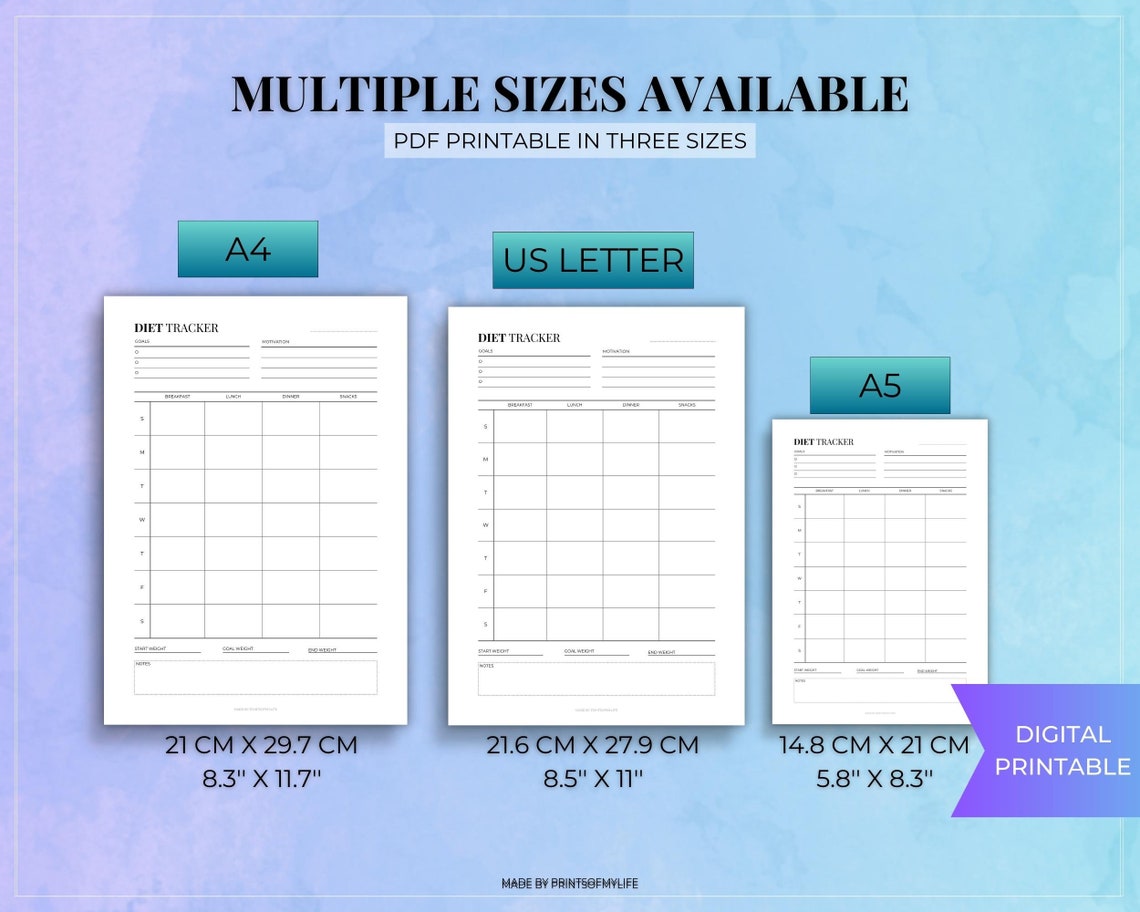 Diet Tracker Printable Food Diary Printable Food Journal Daily Calorie ...