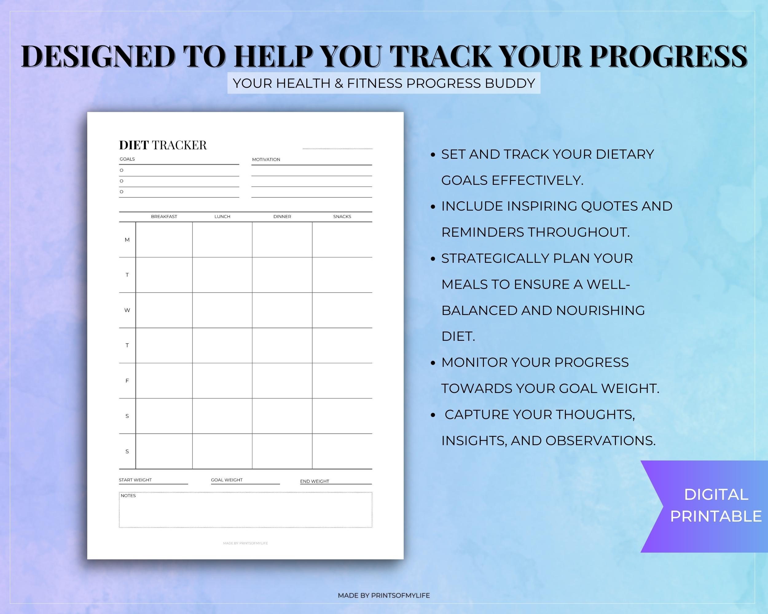 Diet Tracker Printable Food Diary Printable Food Journal Daily Calorie ...