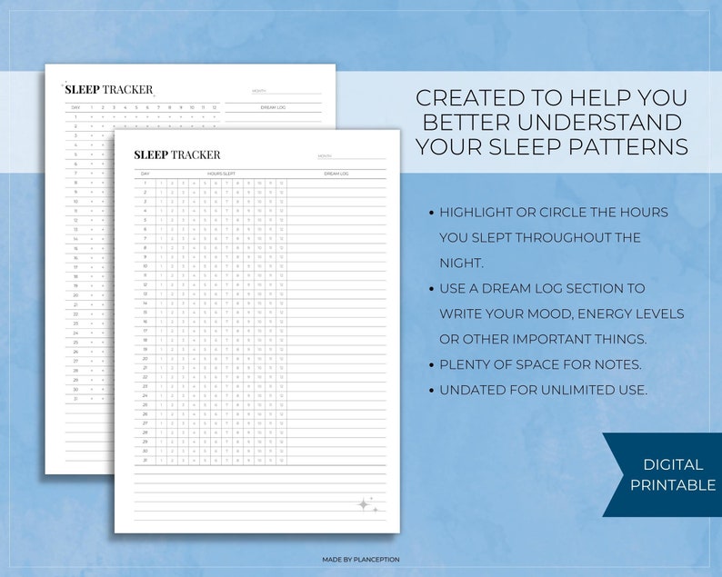 Daily Sleep Tracker Printable Night Sleep Log Sleep Quality - Etsy