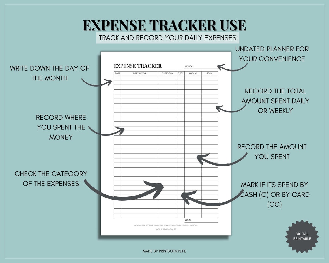 Expense Tracker Template Spending Tracker Journal Financial Budget ...