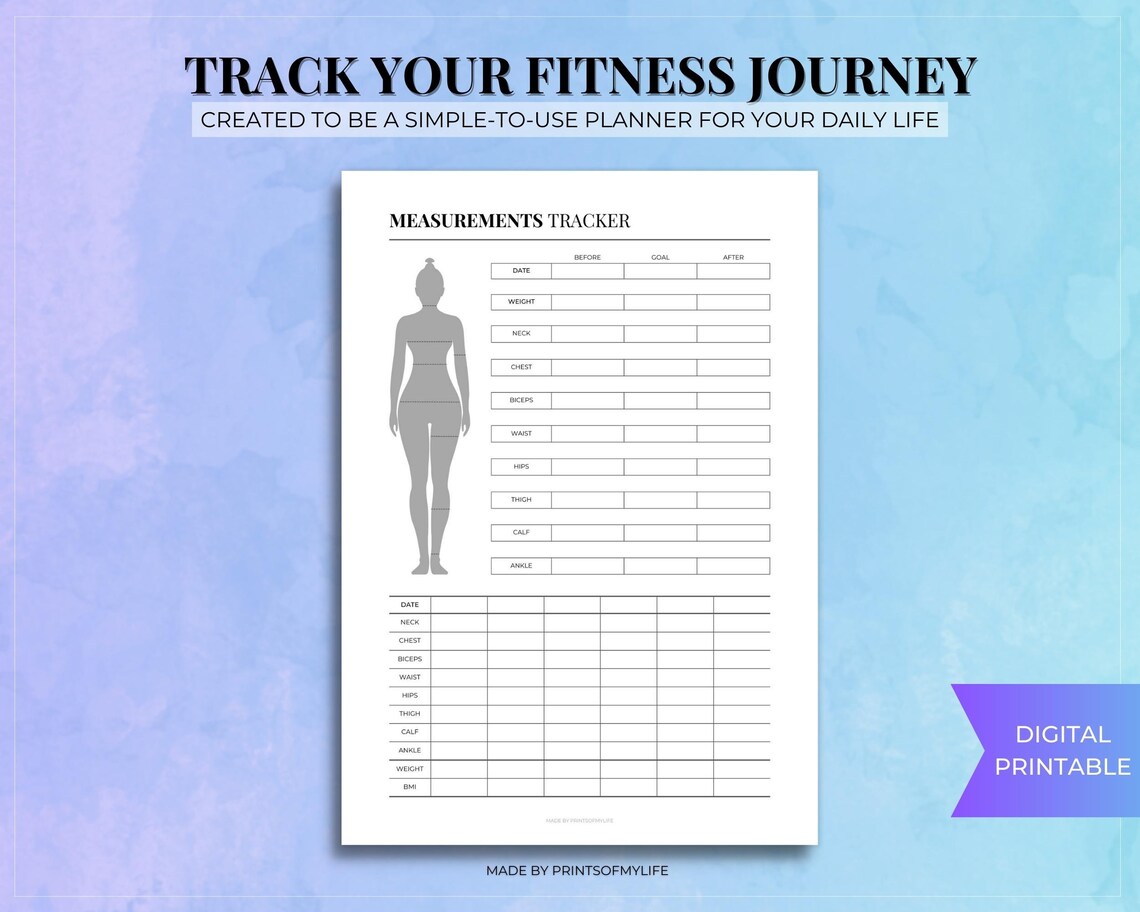 Measurement Tracker Template Women Men Fitness Goal Tracker - Etsy