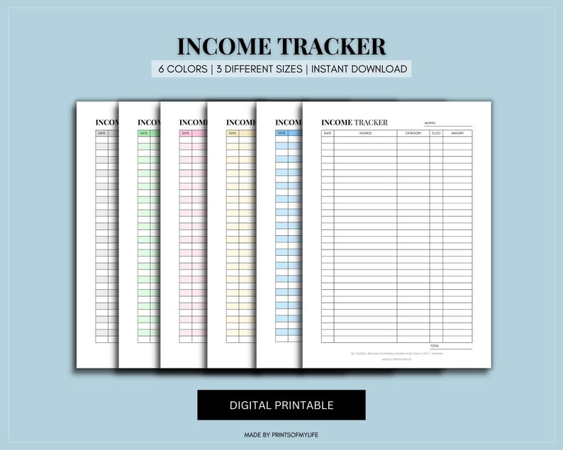 Income Tracker Template Earning Financial Budget Money Planner Monthly ...