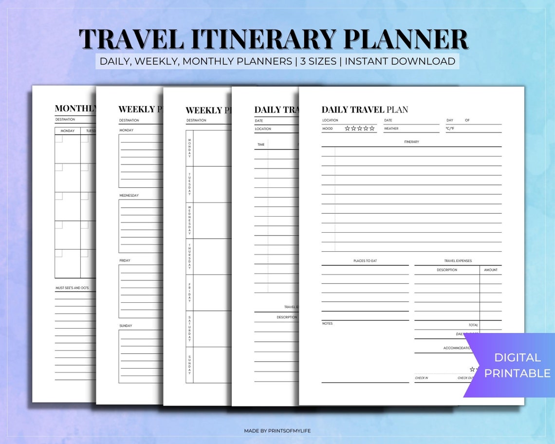 Summer Holiday Planner Travel Itinerary Journal Printable Travel ...