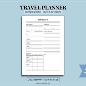 Travel Planner Printable for Holiday Organizer Template Family Vacation ...