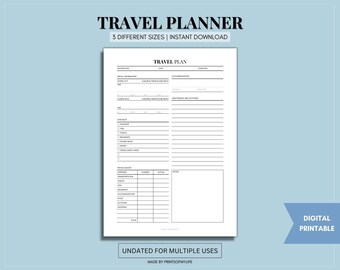 Travel Planner, Printable Vacation Organiser, Holiday Itinerary ...