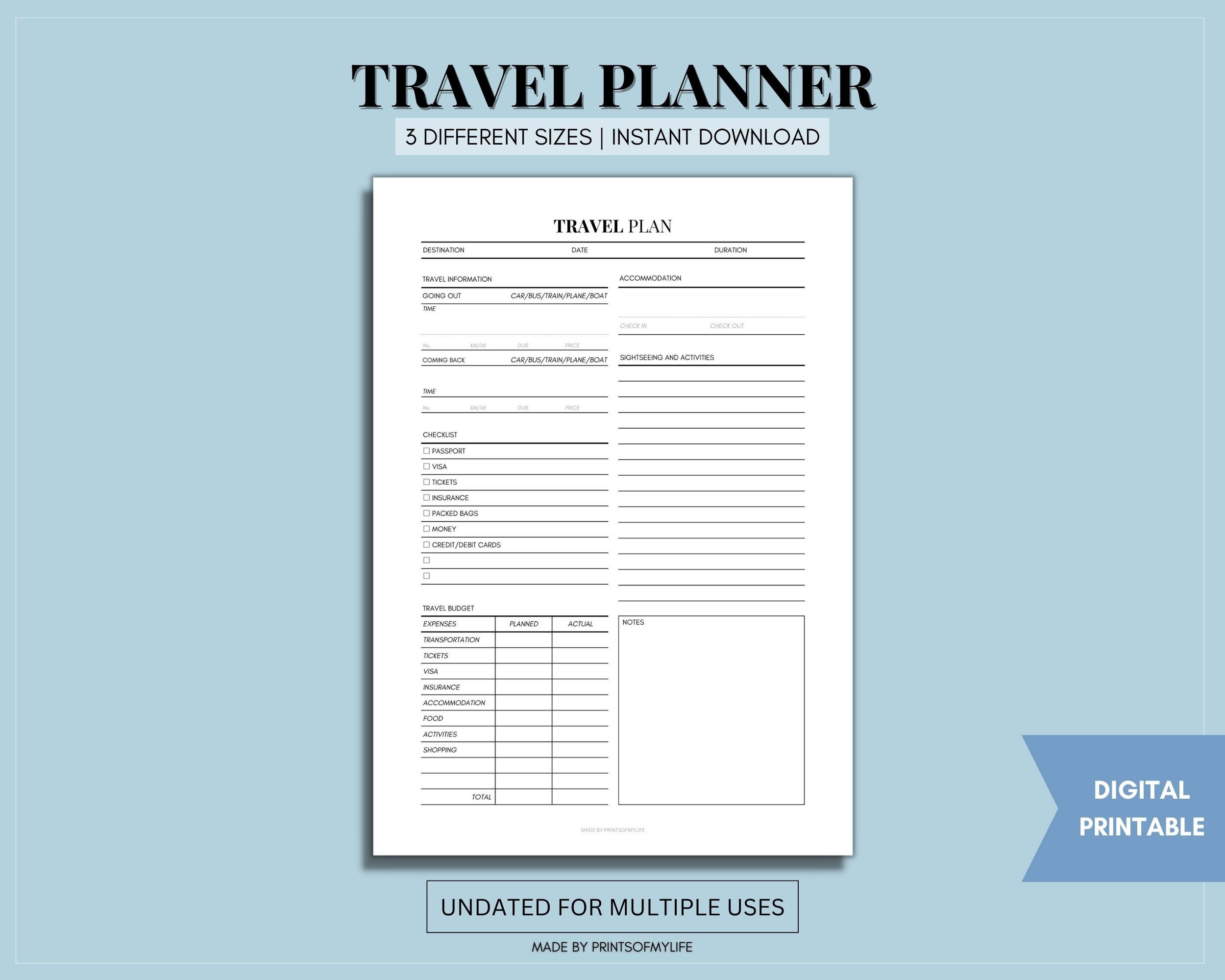 Travel Planner Printable for Holiday Organizer Template Family Vacation ...