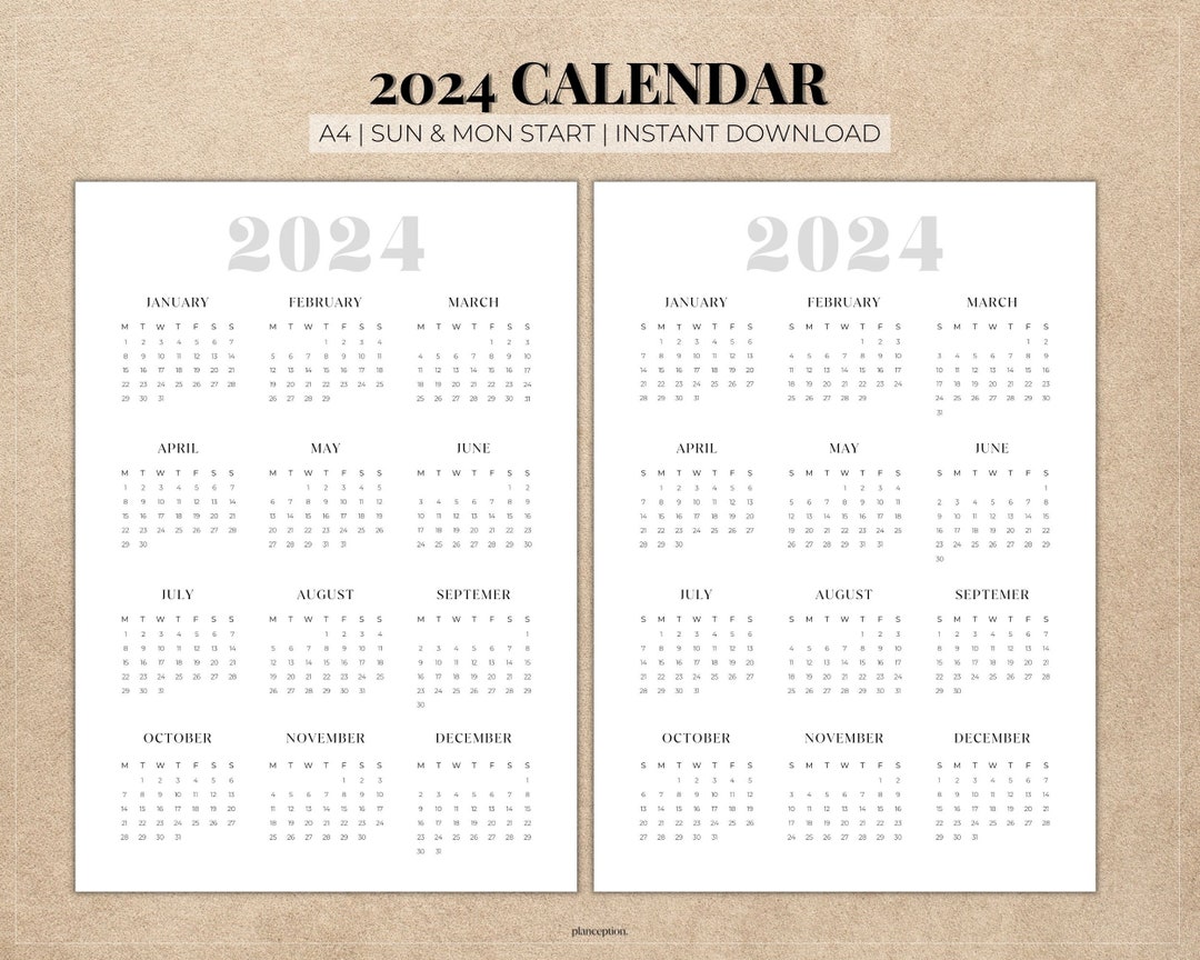 2024 Printable Calendar 2024 Yearly Calendar Year at A Glance Calendar ...