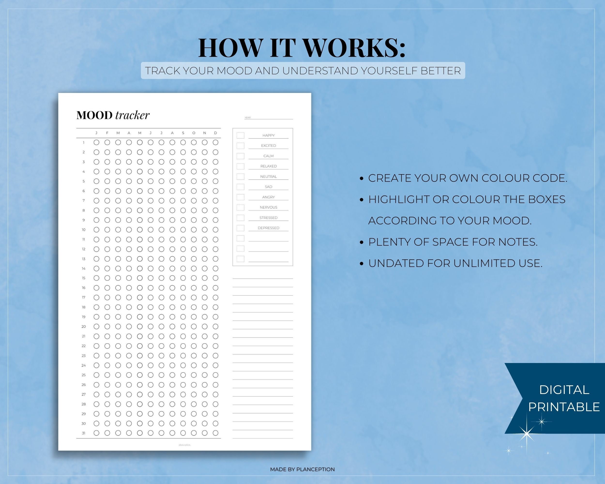 Mood Tracker Printable Mood Planner Inserts Monthly Anxiety Tracker ...