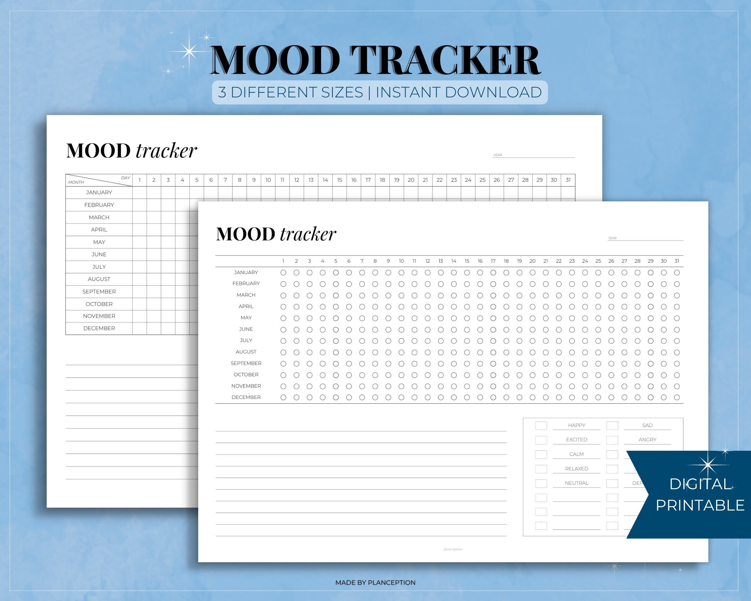Mood Tracker Template Year Long Mood Tracker Printable Insert for ...