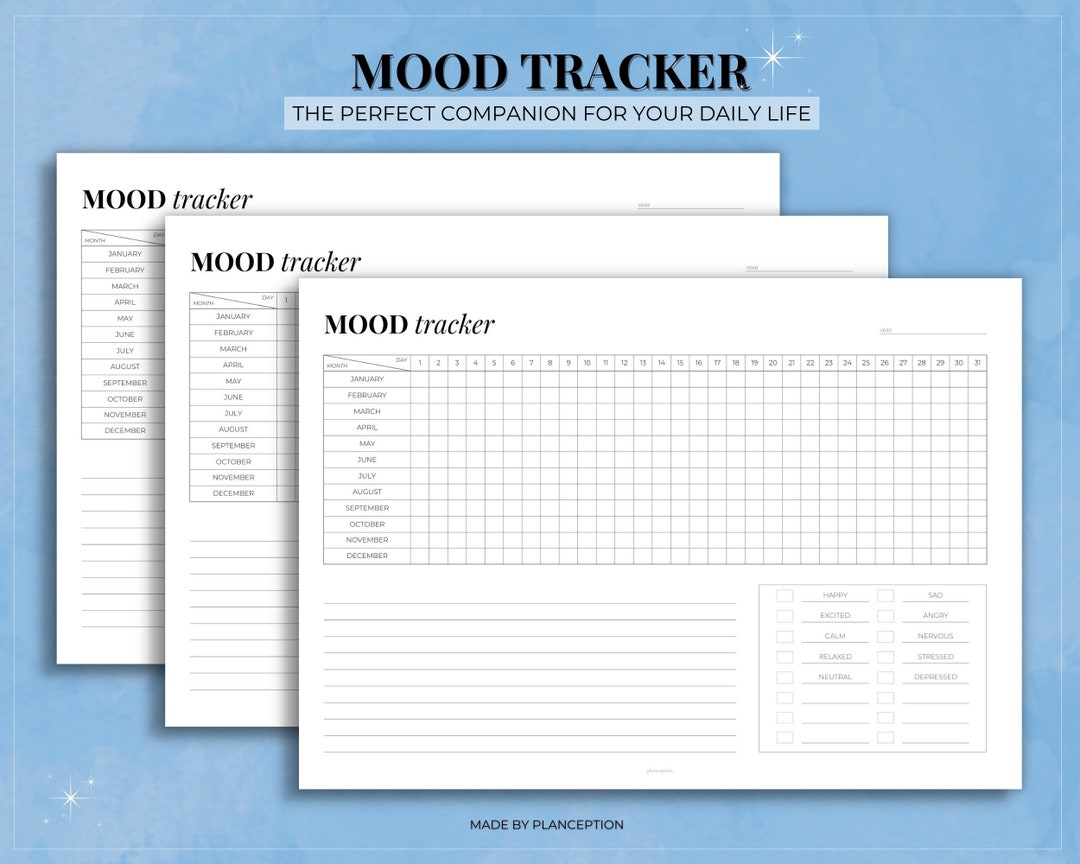 Monthly Mood Tracker Self-care Journal Mental Health Planner Mood ...