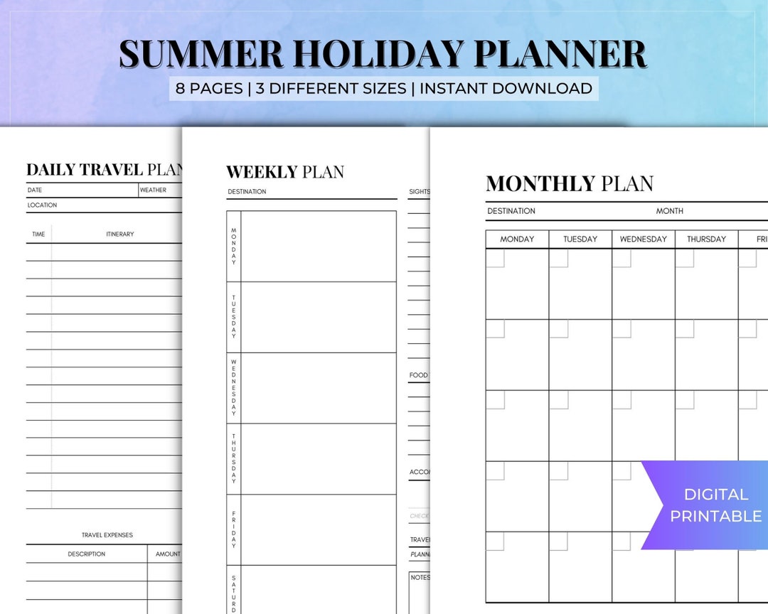 Summer Holiday Planner Travel Itinerary Journal Printable Travel ...
