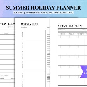 Summer Holiday Planner Travel Itinerary Journal Printable Travel ...